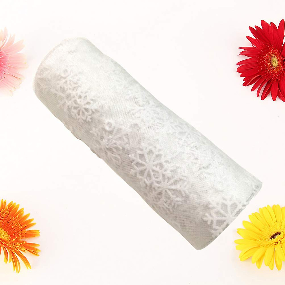 Sewroro Christmas Snowflake Tulle Roll Christmas Snowflake Spool Tulle Netting Rolls for DIY Craft 15cm 10yards (White)