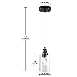 YaoKuem Pendant Lighting Fixture, Hanging Ceiling Lights with E26 Medium Base, Metal Housing with Clear Glass, Bulbs not Included, 1-Pack