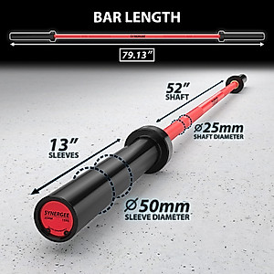 Synergee Games 15kg Colored Women’s Red Ceramic Coated Barbell. Rated 1500lbs for Weightlifting and Powerlifting