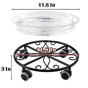 3 Pack Plant Caddy with Wheels Heavy Duty 11.8 Inches Metal Plant Stand with Wheels Plant Dolly Rolling Plant Stand Plant Roller with Casters for Indoor and Outdoor (3, Black)