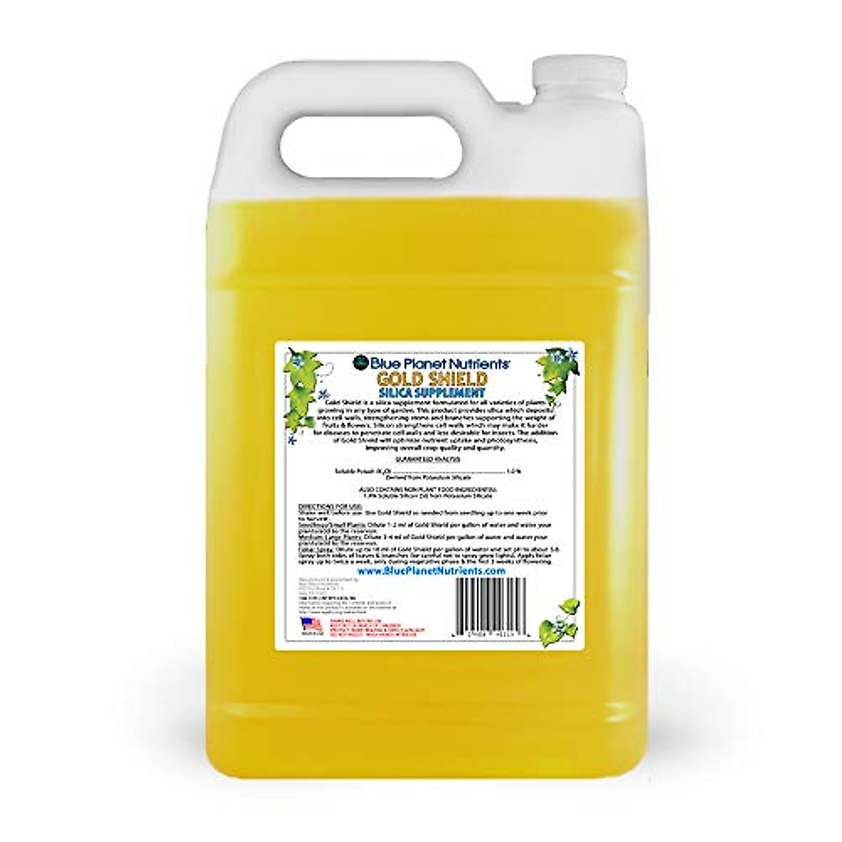 Gold Shield Silica Supplement for Plants (1 Gal/128 oz) Ultra Concentrated | Makes UP to 3,700 GALLONS | for All Plants & Gardens | Strengthen Plants | Blue Planet Nutrients