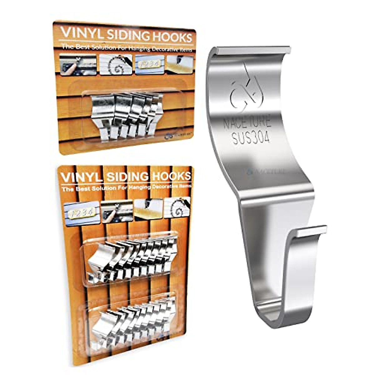 NACETURE Vinyl Siding Hooks Hanger - 20 Pack add 6 Pack Heavy Duty Stainless No-Hole Needed Vinyl Siding Clips for Hanging- Vinyl Siding Hooks for Outdoor Decorations