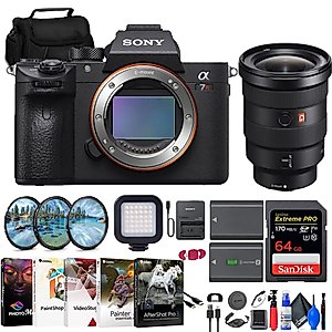 Sony a7R IIIA Mirrorless Camera (ILCE7RM3A/B) + Sony FE 16-35mm Lens (SEL1635GM) + 64GB Card + Filter Kit + Bag + NP-FZ100 Compatible Battery + Card Reader + LED Light + More (Renewed)