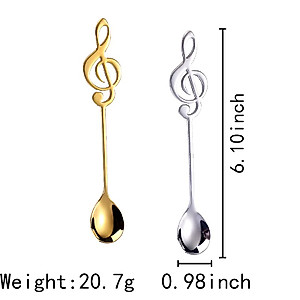 Music Note Spoons for Music Lover Gifts for Women Men Coffee Spoons Set for Coffer Lover Birthday Gifts for Friend Family Stainless Steel Musical Teaspoon Set of 2 (Gold + Silver)