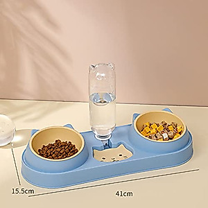 Foviza Double Dog Cat Bowls with Water Dispenser Pets Water and Food Bowl Set Tilted Cat Food Dishes with Automatic Waterer Bottle for Small or Medium Size Dogs Cats
