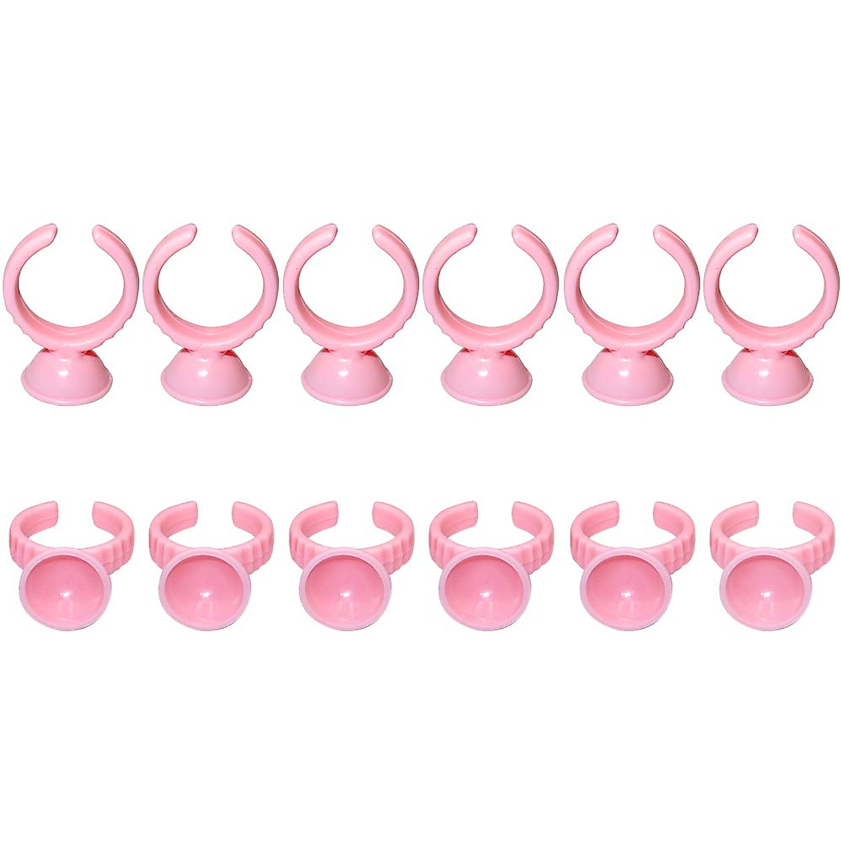 G2PLUS 100PCS Pink Disposable Plastic Nail Art Tattoo Glue Rings Holder Eyelash Extension Rings Adhesive Pigment Holders Finger Hand Beauty Tools (Pink)