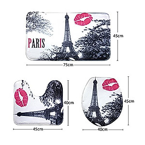 Amagical 16 Piece Chic Grey Paris Eiffel Tower Fabric Shower Curtain Set Bath Mat Set Contour Mat Toilet Cover Peach Kiss Lips Printed Fabric Curtain with 12 Hooks
