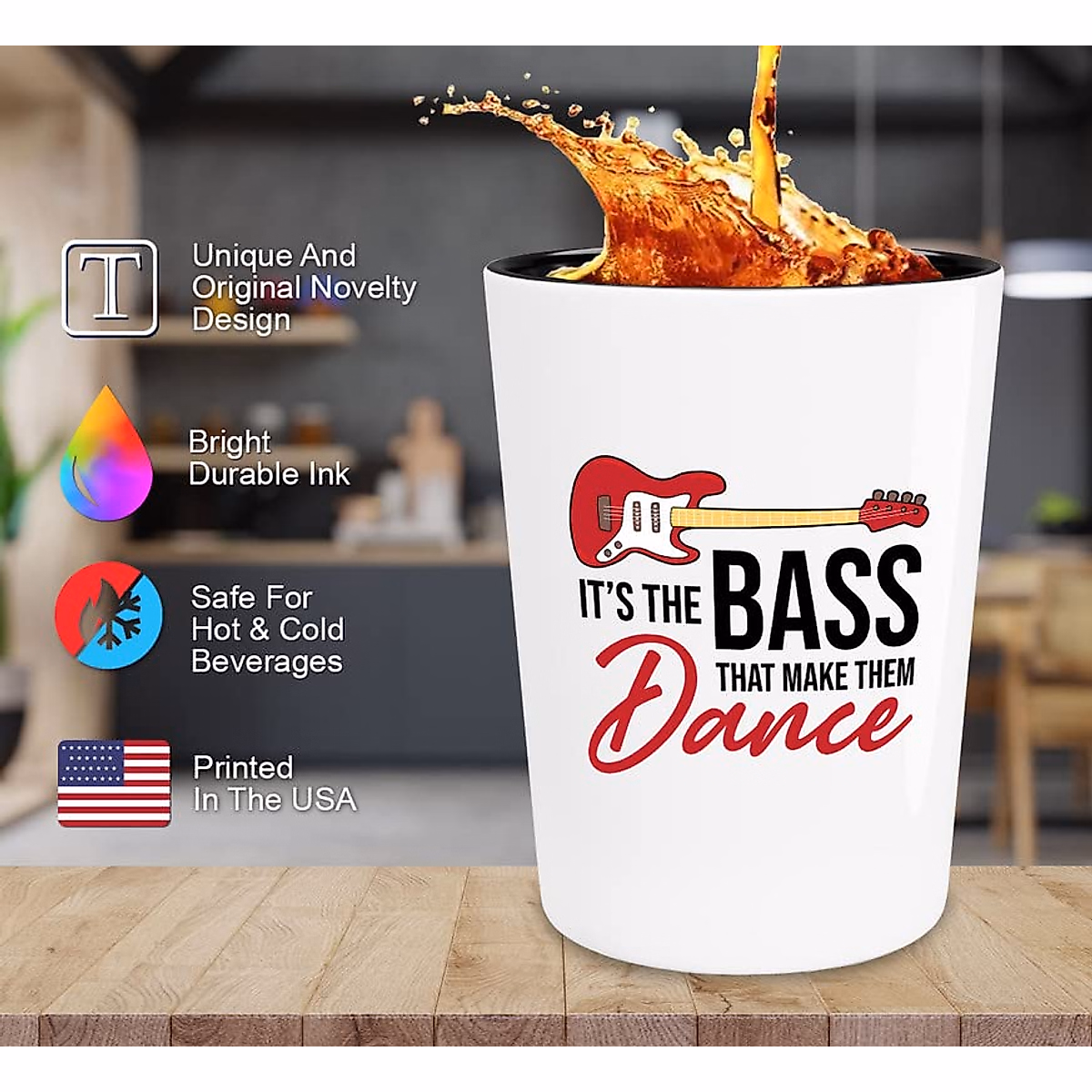 Flairy Land Bass Player Gifts Shot Glass 1.5oz - It's The Bass that makes them dance - Jazz Guitarist Musician Bassist Band Orchestra Instrumentalist Guitar