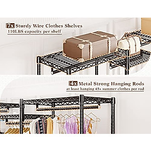 Raybee 77" H Clothes Rack Heavy Duty Clothing Racks for Hanging Clothes 720LBS Adjustable Clothing Rack Portable Closet Racks for Hanging Clothes Wire Garment Rack Black 13.9" D x 70.6" W x 77" H