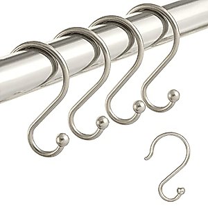 Nickel Shower Curtain Hooks Rings, Never Rust Proof and Durable Aluminum Shower Curtain Rings, Set of 12 S Hooks Hangers for Shower Rod, Pots and Pans, Plants, Clothing, Towels, etc.（Nickel）