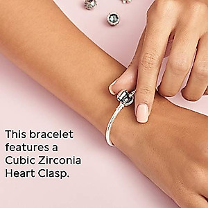PANDORA Pavé Heart Bracelet, Sterling Silver, Clear Cubic Zirconia, 6.3 in
