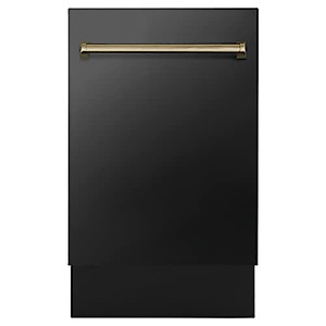 ZLINE Autograph Edition 18" Compact 3rd Rack Top Control Dishwasher in Black Stainless Steel with Champagne Bronze Handle, 51dBa (DWVZ-BS-18-CB)