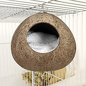POPETPOP Nest for Birds Winter Warm Bird Nest House Natural Coconut Shell Simulation Birdhouse Grass Bird Hut Parakeet Nesting Box ï¼ˆNo Blanket