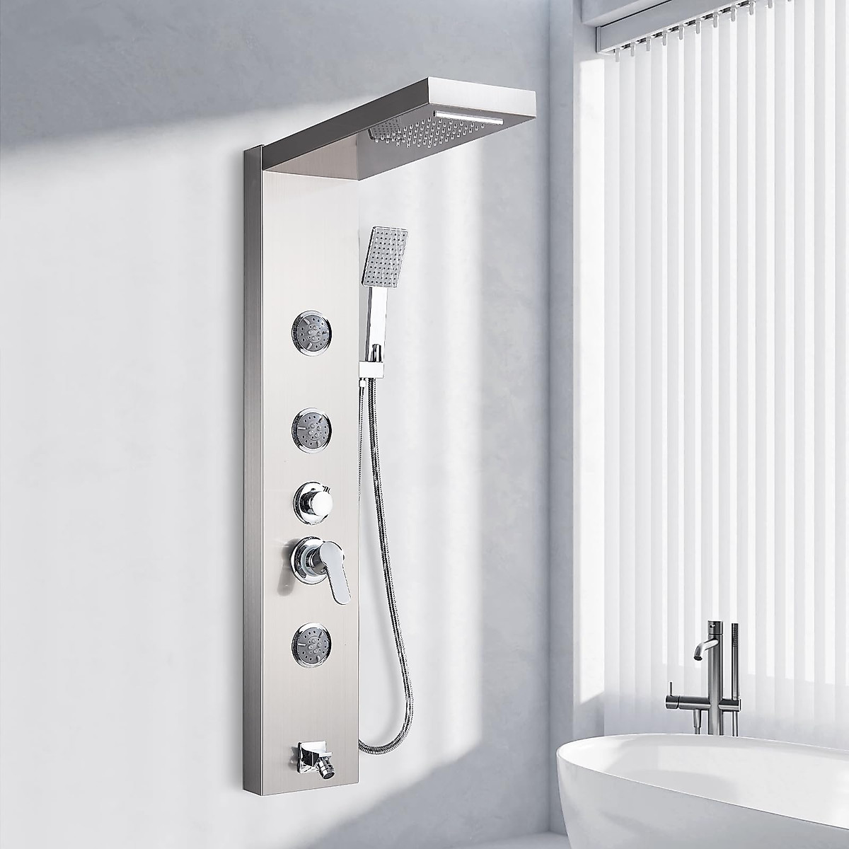 AlenArt Shower Panel Massage Jets Rainfall Waterfall Shower Head, Shower Stainless Steel Wall Mount Massage Multi-Function Bathroom Shower Panel Tower System, Brushed Nickel……