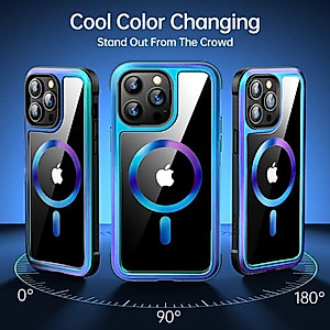 Meifigno Rainbow Series for iPhone 14 Pro Max Case [MagSafe Compatible & 3X MIL-GRD Drop Protection], Aluminum Frame with Clear Back for iPhone 14 Pro Max Phone Case Magnetic 6.7", Iridescent