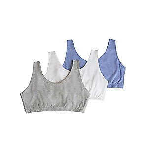 Fruit of the Loom Women's Built Up Tank Style Sports Bra Fashion Colors, Heather Blue/White/Heather Grey, 34