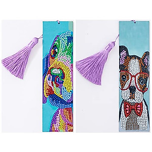 Glasses Dog Bookmark Diamond Painting Kit - pigpigboss 2 Sets Diamond Painting Bookmark Cute Dog Leather Bookmark Diamond Painting by Numbers for Adult Bookmark Diamond Dots Art (21 X 6 CM)