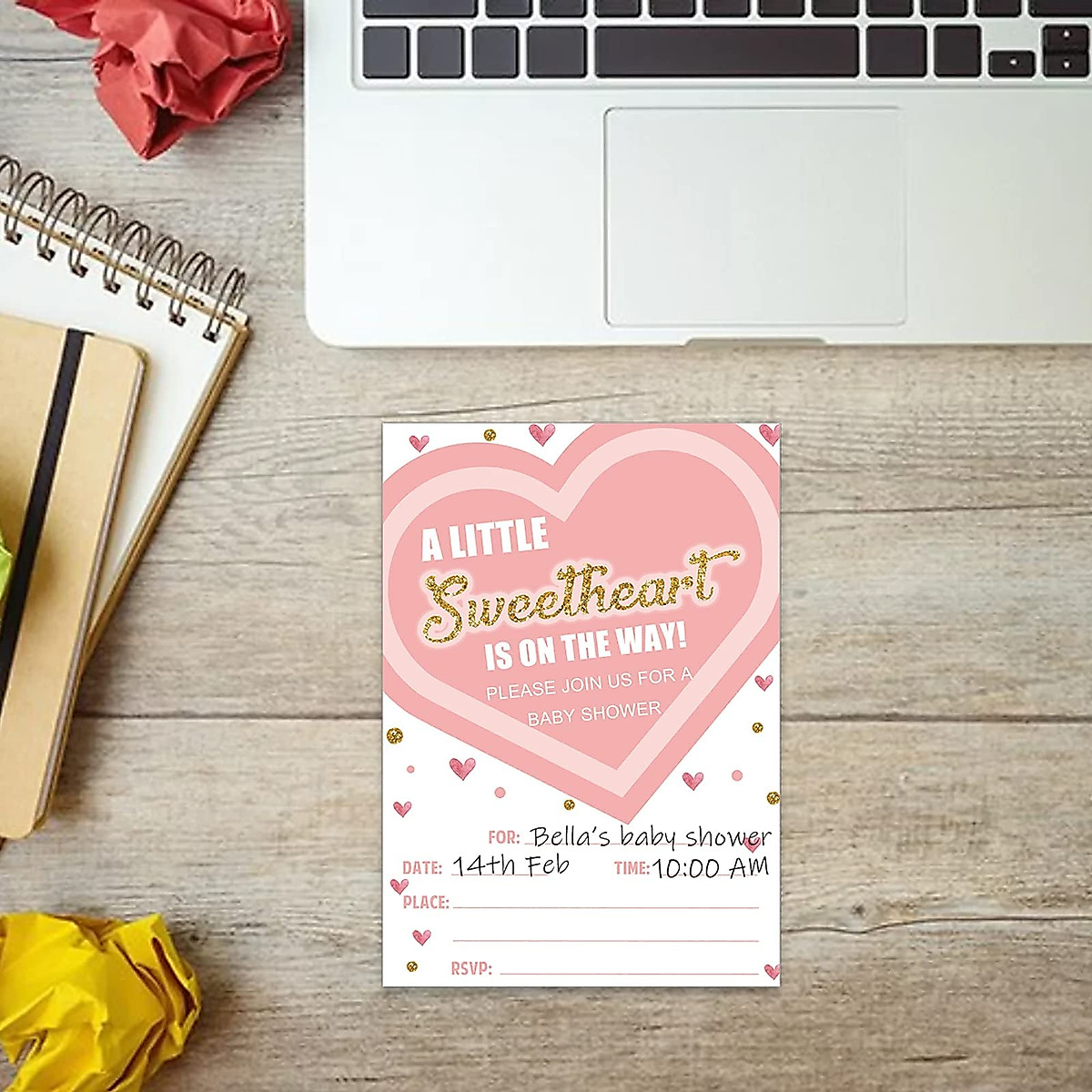 25 Sweetheart Baby Shower Invitations for Girls, Pink Baby Shower Invites with Envelopes, A Little Sweetheart is on the Way Baby Shower Fill-in Invitations Cards