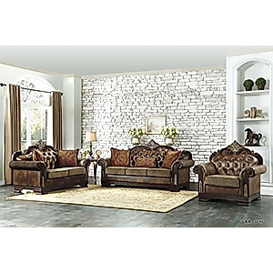 Homelegance 9815-3 Croydon Traditional Two-Tone Sofa, 86"W, Brown PU Leather
