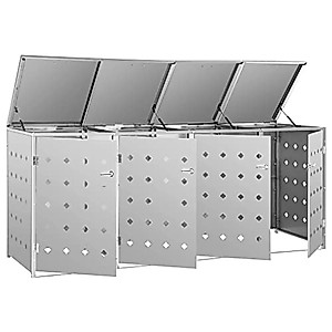 Quadruple Wheelie Bin Shed,Garbage Shed,Outdoor Garden Patio Storage Shed,for Garbage Cans,Garden Tools, Bin Shed for Patio Backyard Garden 63.4 gal Stainless Steel