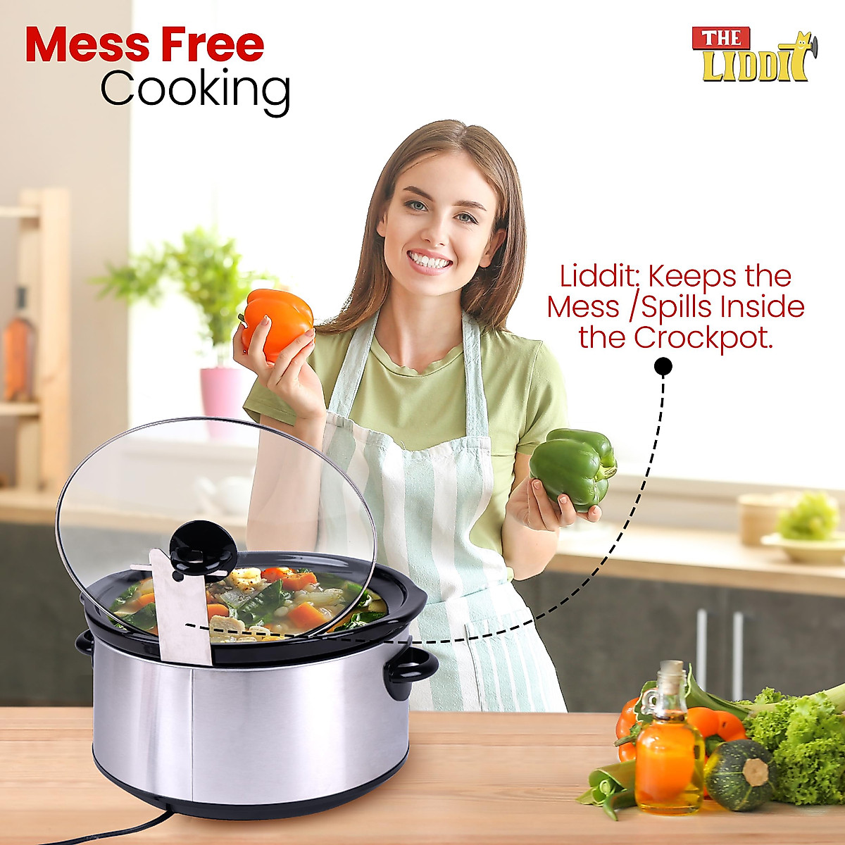 Liddit Crockpot Lid Holder Attachment, Slow Cooker Lid Holder Made Of Durable Material, Easy To Use Design, Multitasking Kitchen Tool, Space-Saving Design, Lid Holder While Cooking (Silver)