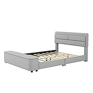 TARTOP Queen Size Upholstered Bed with Storage Headboard and Footboard, Velvet Queen Platform Bed Frame, Wood Support Legs, No Box Spring Needed,Gray