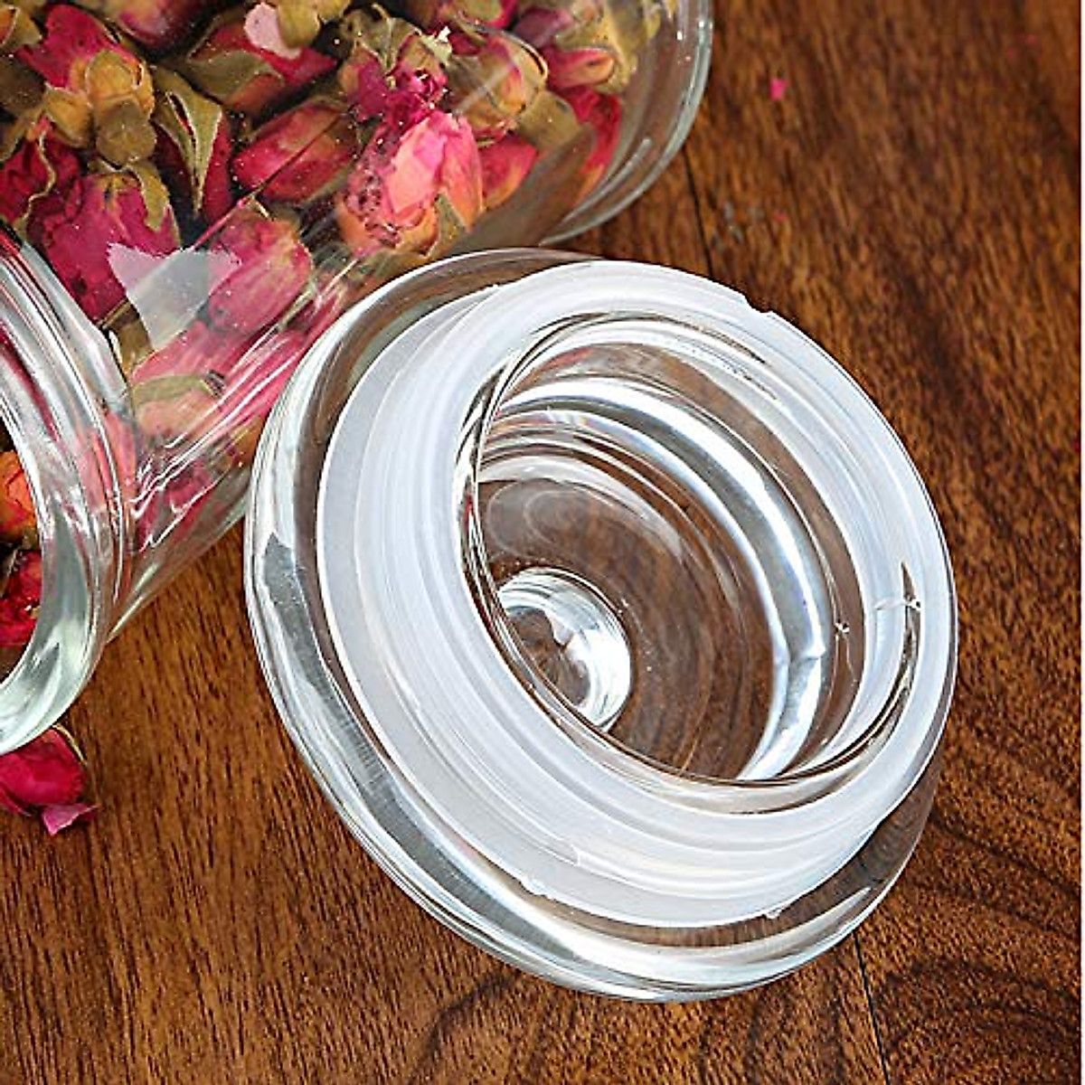 Maredash Glass Apothecary Jars, 5 oz Bathroom Storage Organizer with lids - Mini Glass canisters Jar Cotton Ball Holder Set of 15