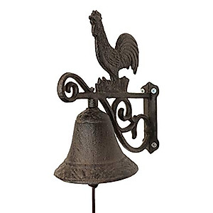 Ebros Gift Cast Iron Rustic Vintage Western Farmhouse Rooster Chicken Door Wall Dinner Yard Bell Outdoor Southwestern Farm Cowboy Cowgirl Accent Bells