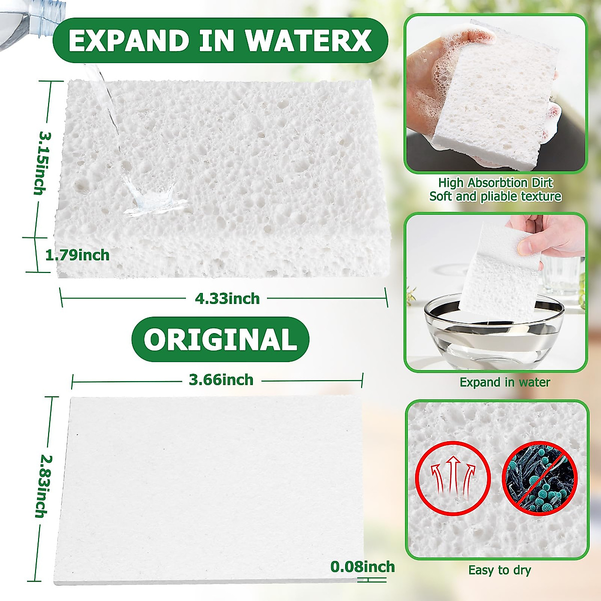 Vilphel 12 Pack Dishwashing Sponges Natural Cellulose Sponges Plant Based Resilient and Reusable Soft Dish Sponges for Washing Dishes DIY Craft Sponge for Fun