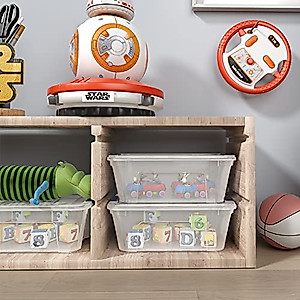 Giantex 12 Pack Storage Bins with Lids, 12.7 Qt. Storage Box, Stackable & Nestable Shoe Box, Tote Boxes, Closet Organization Container with Secure Latching Buckles, Classroom Art Supplies Storage, Clear