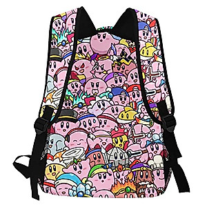 Anime Gaming Backpack For Girls Boys, Cute Cartoon All Over Printed Laptop Bag Pink, Black