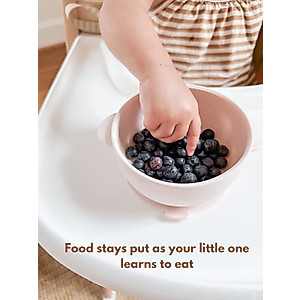 Ullabelle Suction Toddler Plates & Bowls Complete Set w/Spoon- BPA Free 100% Food Grade Silicone- Microwave & Dishwasher Safe Baby Suction Plate, Suction Bowl w/Lid, & Spoon- (Pink)