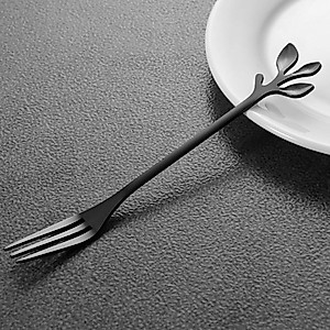 AnSaw Elegant Swan Base Holder Set with 10 pcs Black Leaf 4.7" Stainless Steel Mini Forks for Appetizer, Fruit, Dessert, Cake & Salad
