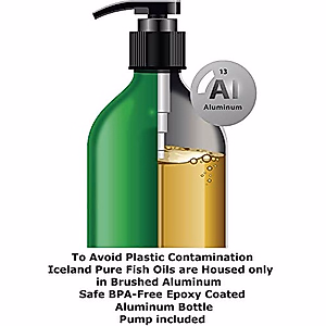 Iceland Pure Unscented Pharmaceutical Grade Salmon Oil - Pure Omega 3, Liquid Food Supplement For Dogs and Cats - BPA-Free Brushed Aluminum Epoxy coated Bottle with Pump 33oz (Pack of 1)