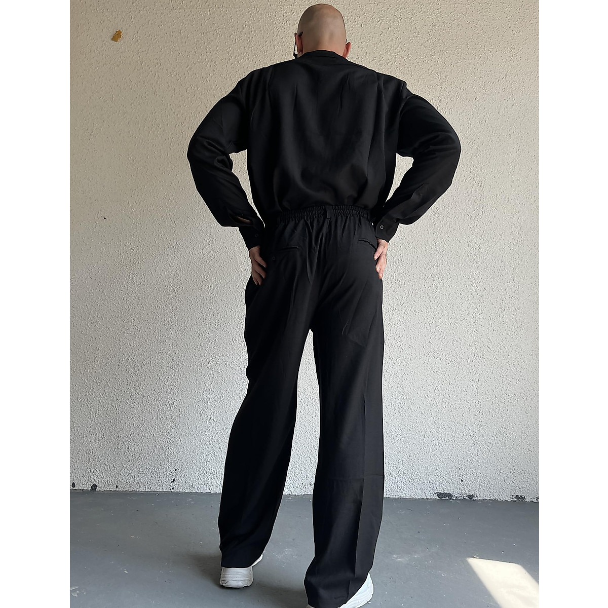 COODANDY Men Beach Vacation Outfit Two Piece Casual Pants and Long Sleeve Cuban Collar Shirt Sets (Sky Blue, Large)