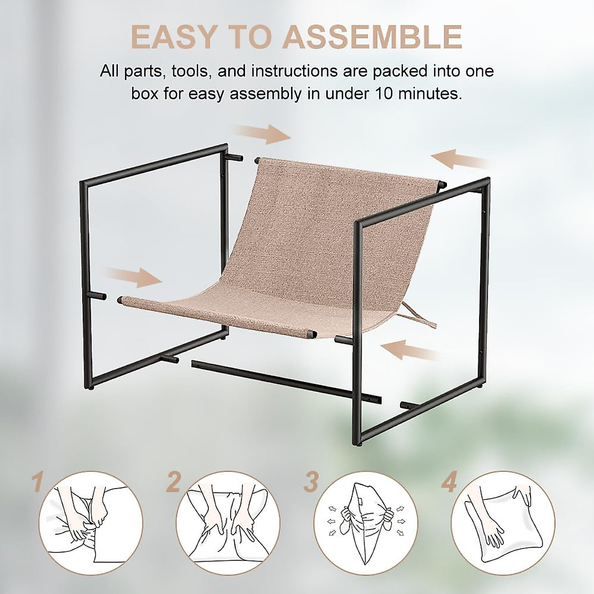 Fahomiss Mid Century Modern Accent Chair, Steel Armchair, Fabric Lounge Chair for Living Room, Bedroom, Home Office in Microfiber Upholstery, (Beige)