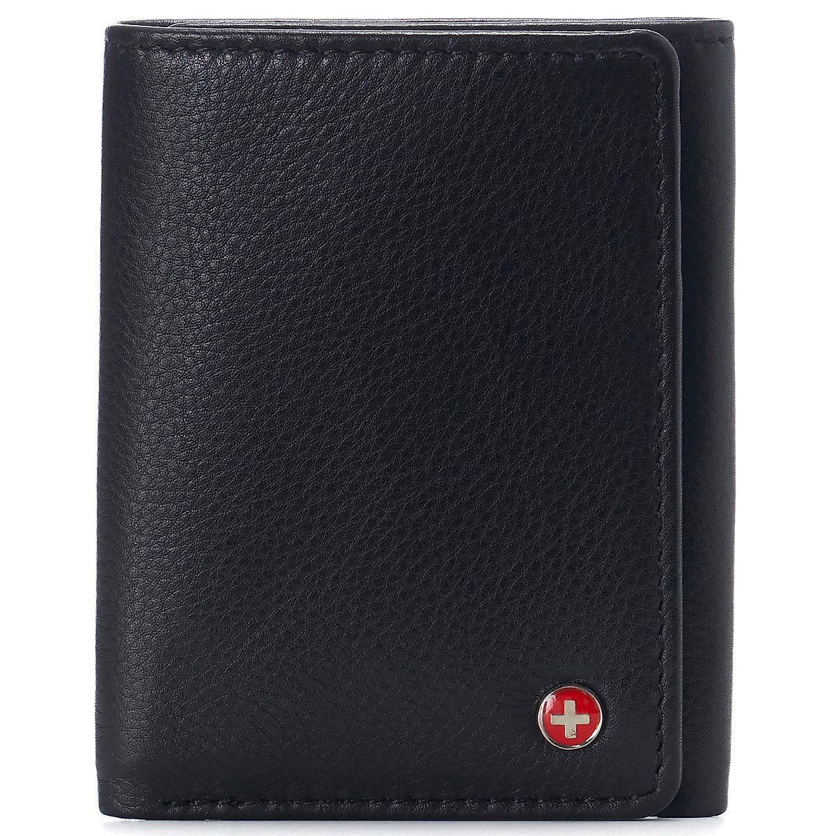 Alpine Swiss Mens Leon Trifold Wallet RFID Safe Genuine Leather Comes in a Gift Box Black