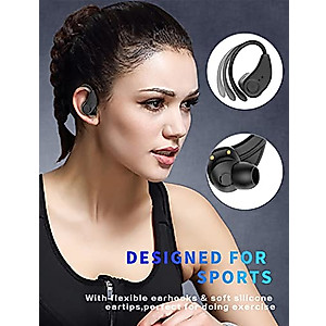 Bluedio S6 Sport Earhooks Earphones Wireless Earbuds Bluetooth Headphones 42hrs Play with LED Display Charging Case Built-in Mic Headset for Sports Running Workout Black