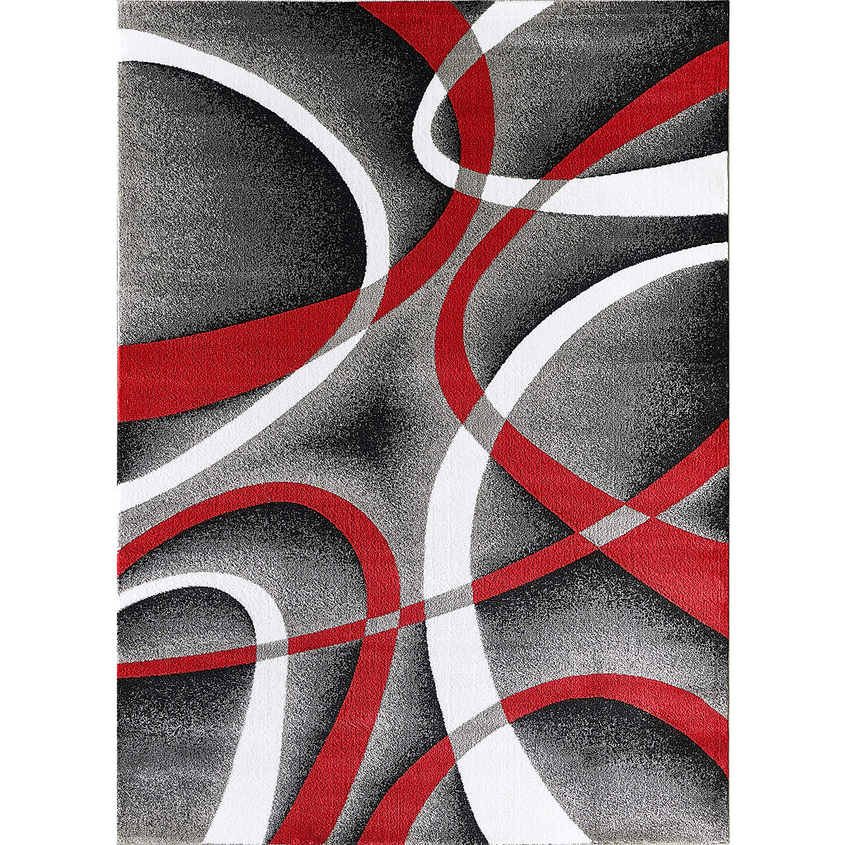 GLORY RUGS Modern Area Rug 5x7 Red Swirls Carpet Bedroom Living Room Contemporary Dining Accent Sevilla Collection 4816A (Grey Red)