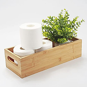 Bathroom Basket, 15 x 6 x 4 inch Toilet Paper Storage, Wood Basket Tray Organizer for Bathroom Vanity Counter Toilet Tank Topper