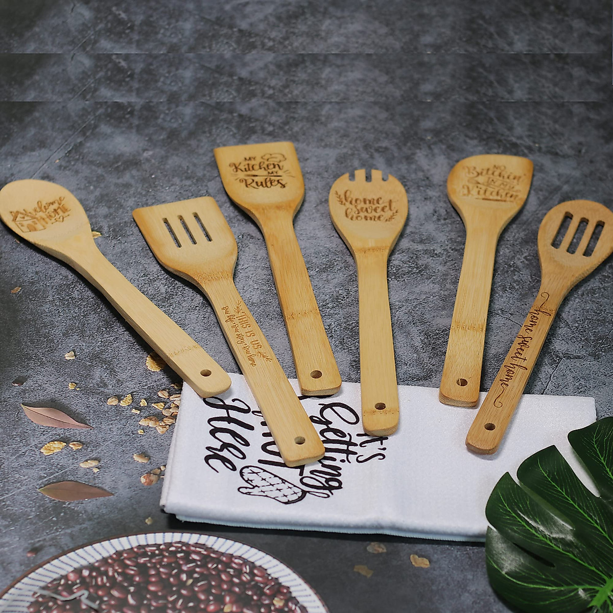 House Warming Gifts New Home,New Home Gifts for Home,House warming Gifts for Couples Women, HouseWarming Gift Kitchen Towels Engraved Board,Cooking Spoon,Coaster