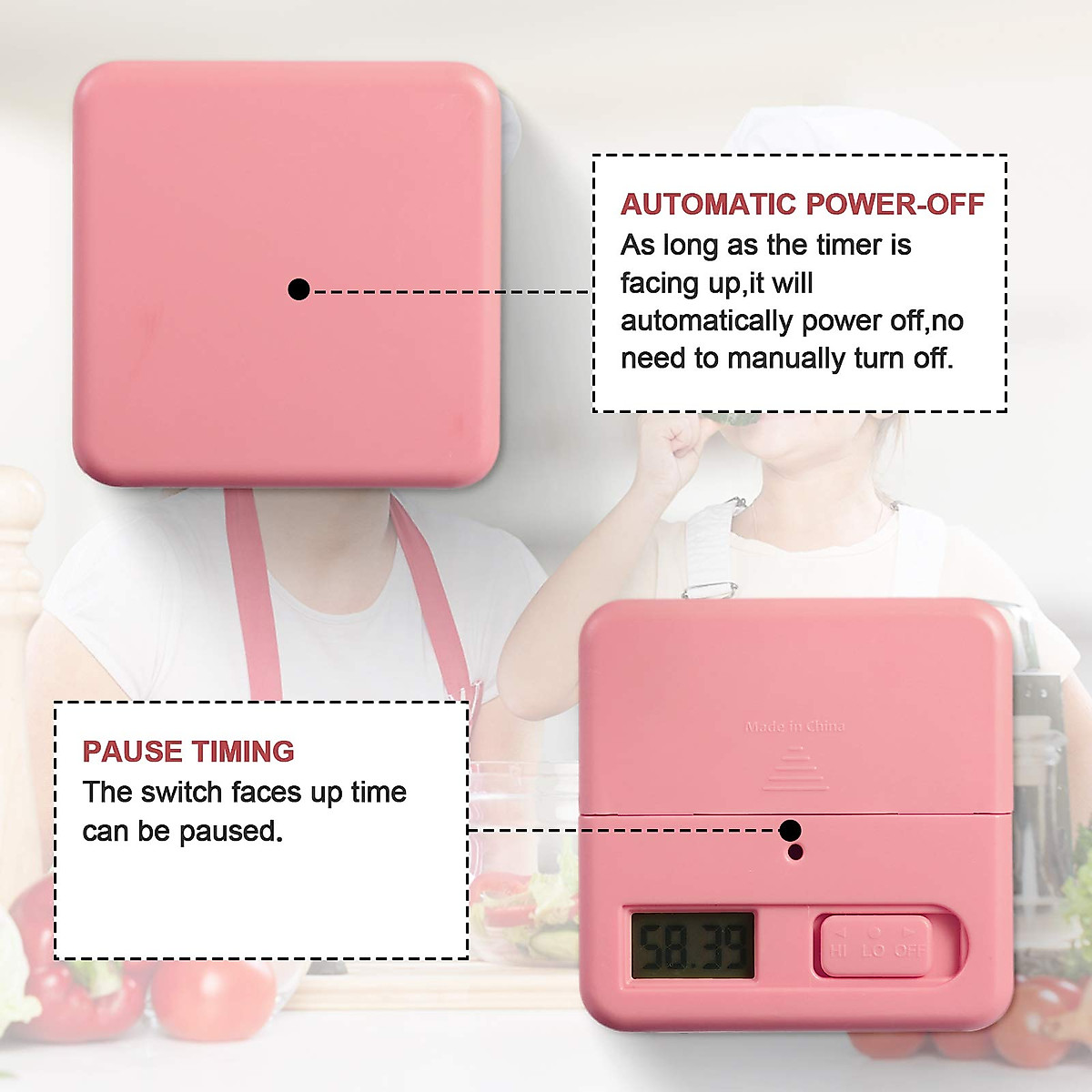 Cube Timers Cube Kitchen Timer Gravity Sensor Flip Timer Cube Countdown Timer 2.6 Inch Kids Timer Square Workout Timer Exercise Timer Game Timer 15-20-30-60 Minutes for Time Management (Pink)