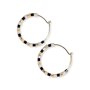 INK+ALLOY Beaded Mini Boho Hoop Earrings for Women, Victoria Mixed Seed Bead Small Hoops, Handmade Jewelry for the Modern Bohemian, 3/4-Inch (Black)