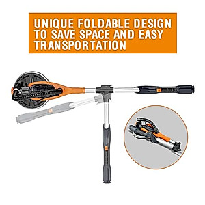 MAXXT Drywall Sander Electric Foldable Wall Sander REAL self-priming system LED light telescopic handle variable speed 6.5A motor six 9-inch sanding discs dust bag