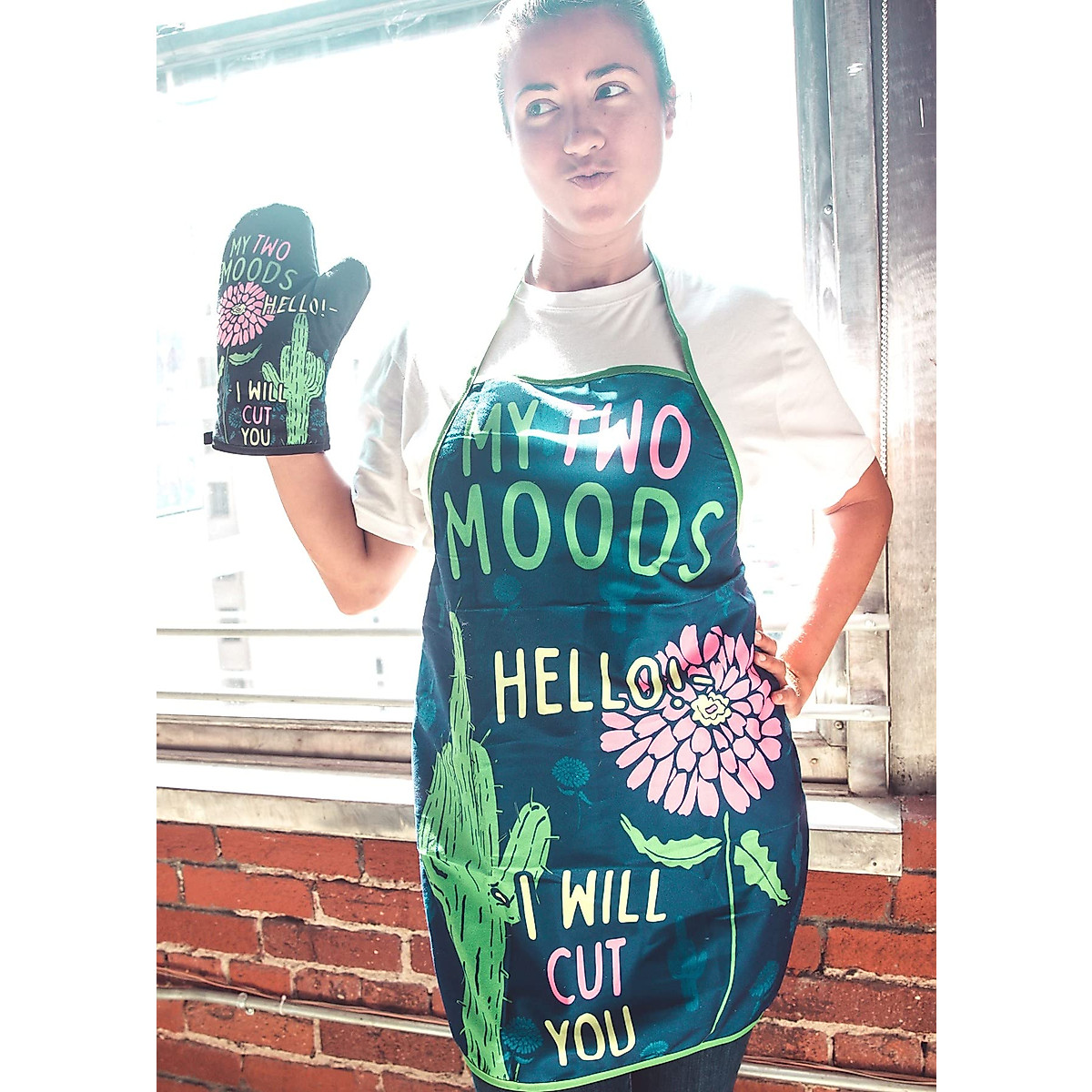 My Two Moods Hello I Will Cut You Funny Flower Cactus Graphic Novelty Kitchen Accessories Funny Graphic Kitchenwear Introvert Funny Sarcastic Novelty Black Oven Mitt
