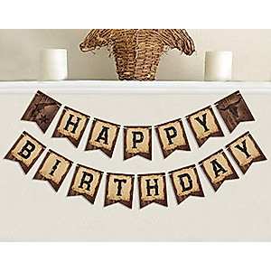 Pre-Strung Cowboy Birthday Banner, Ready to Hang Wild Western Bday Party Sign, Wooden House Barn Bunting