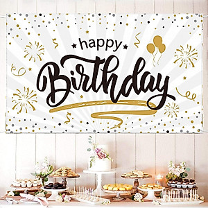 Happy Birthday Backdrop Banner Happy Birthday Party Decorations for Men Women 30th 40th 50th 60th Birthday Anniversary Party Backdrop Decoration Photography Background for Women Men