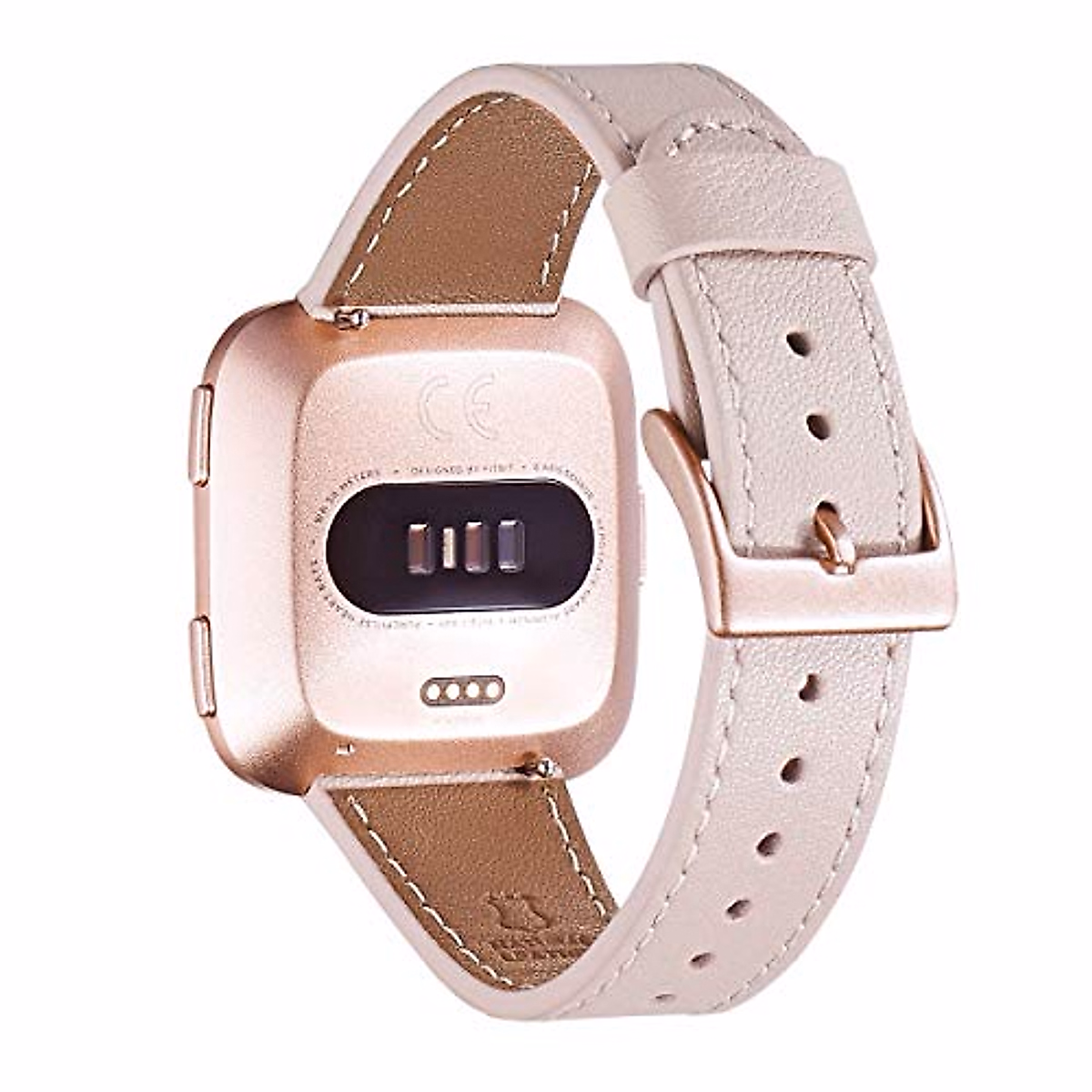 WFEAGL for Fitbit Versa Bands, Top Grain Leather Band Replacement Strap for Fitbit Versa/Versa 2 /Versa Lite/Versa SE Fitness Smart Watch (PinkSand Band+ Rosegold Buckle)