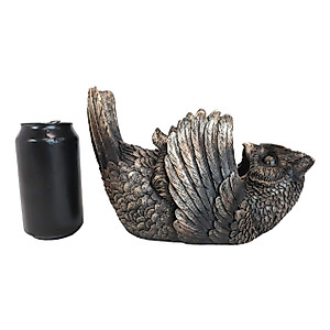 Ebros Bronzed Resin Wisdom of The Forest Great Horned Owl Drinking Wine Bottle Holder Figurine 9.25" L Decorative Party Hosting Sculpture Accessory Owls Statue