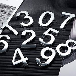 Hotop 20 Pieces House Numbers Mailbox Numbers 0-9, 3D Door Address Numbers Self Adhesive Mailbox Numbers Sticker or House, Apartment, Office, Hotel Room, Mailbox Signs (Silver, 2.76 inch)